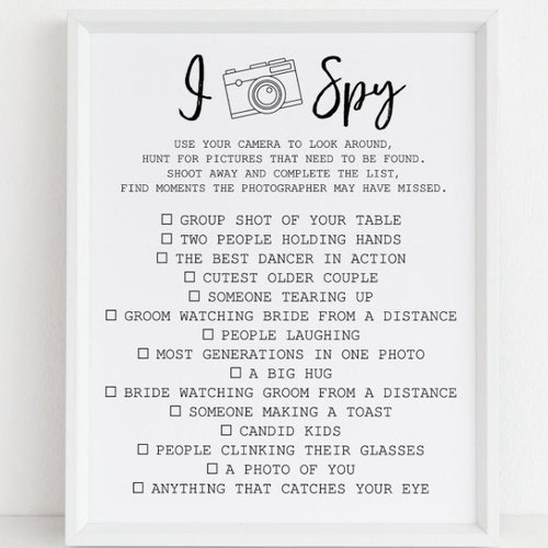 I Spy Wedding Game Printable Photo Reception Table Print | Etsy