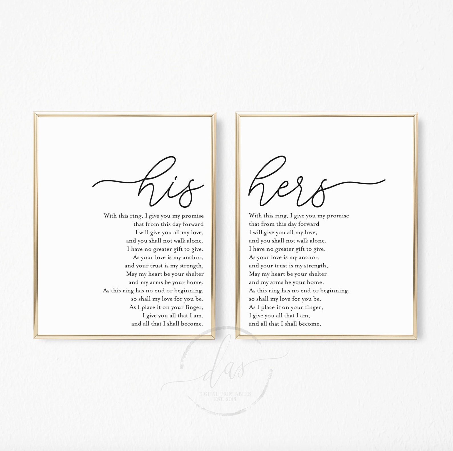 Wedding Vows Printable Sign Set His and Hers Vows Decor - Etsy
