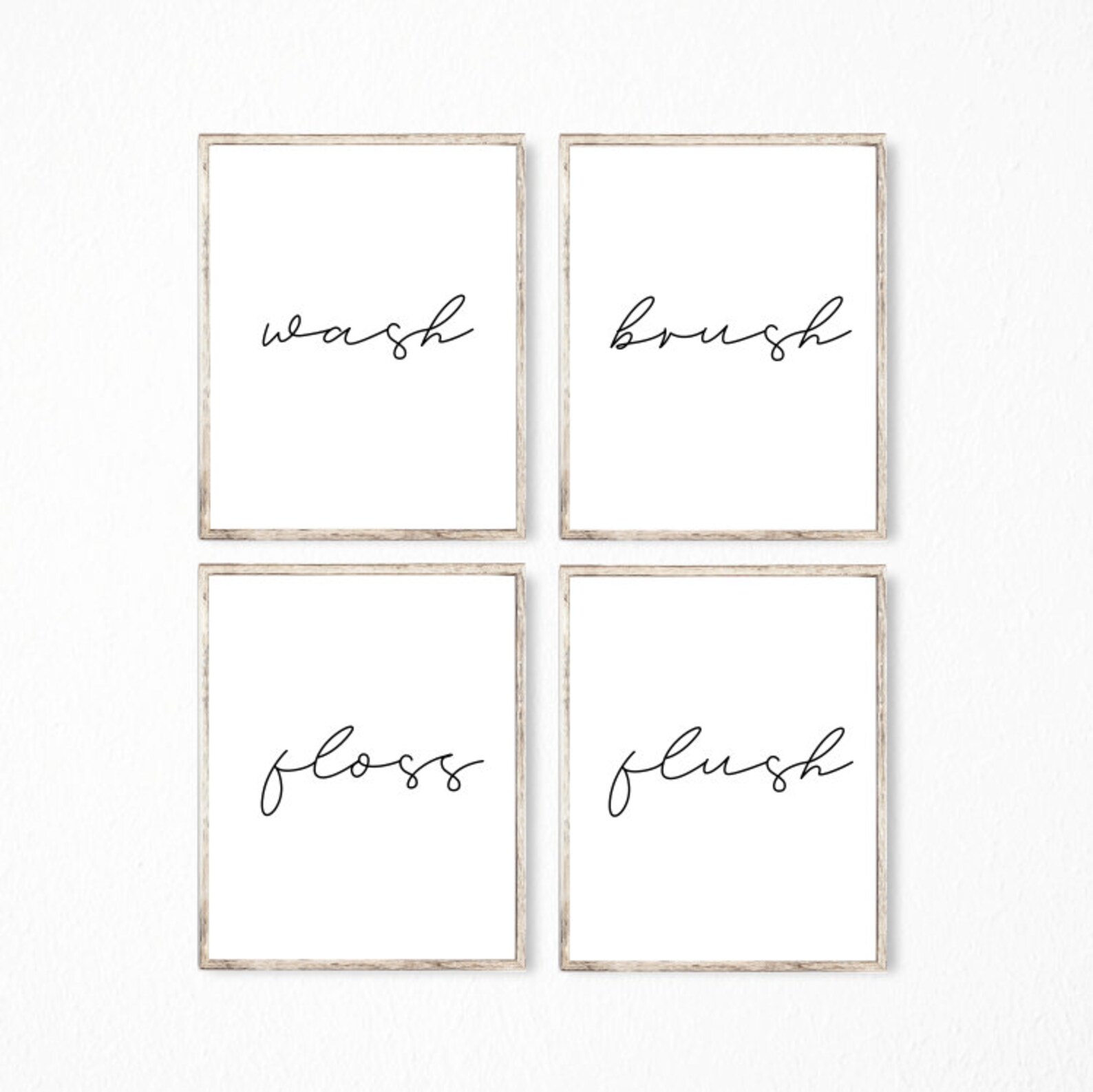 Wash Brush Floss Flush Printable Bundle, Bathroom Sign Set, Restroom ...