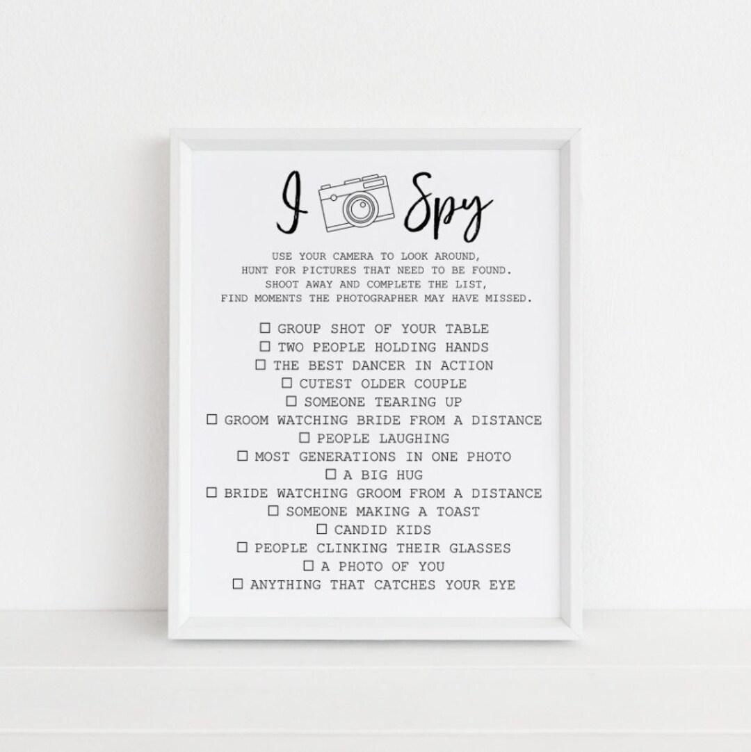 I Spy Wedding Game Printable, Photo Reception Table Print, Disposable ...