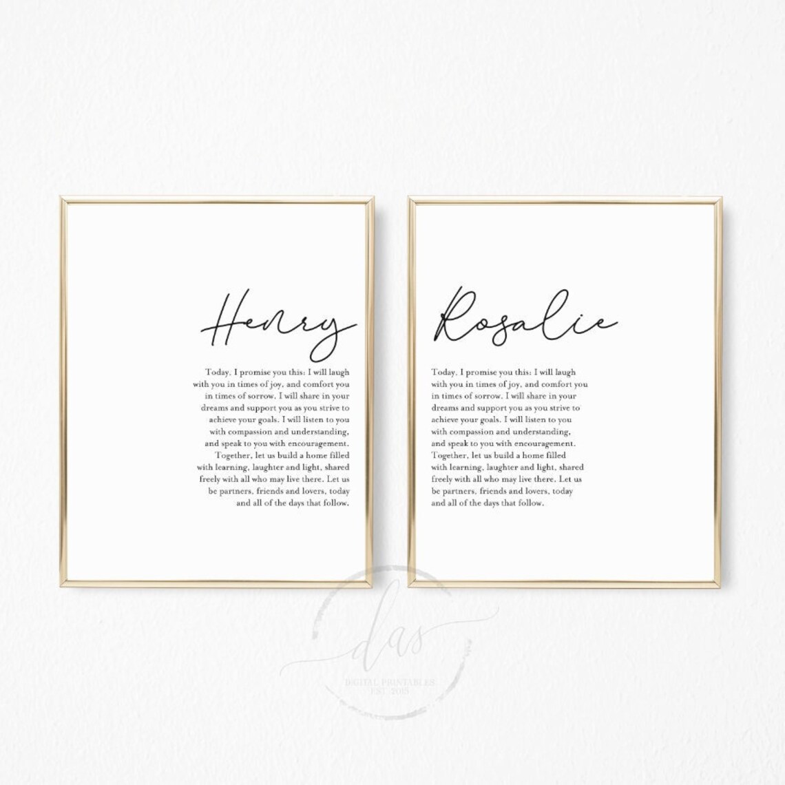 Wedding Vows Prints, Printable Sign Set, Name Vows Decor Prints ...