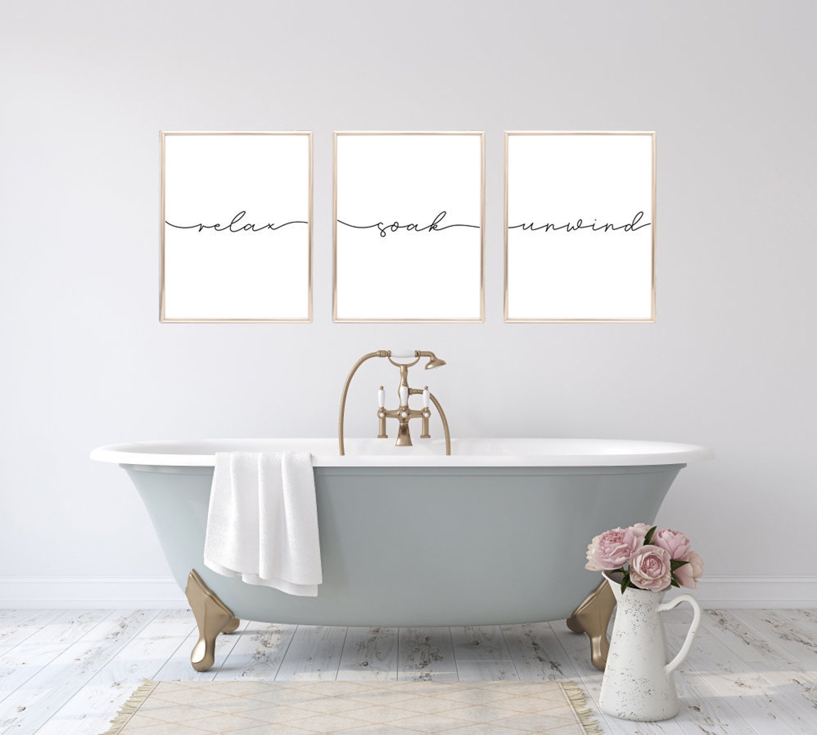 Relax Soak Unwind Bathroom Sign Set, Matching Restroom Printables, Bath ...
