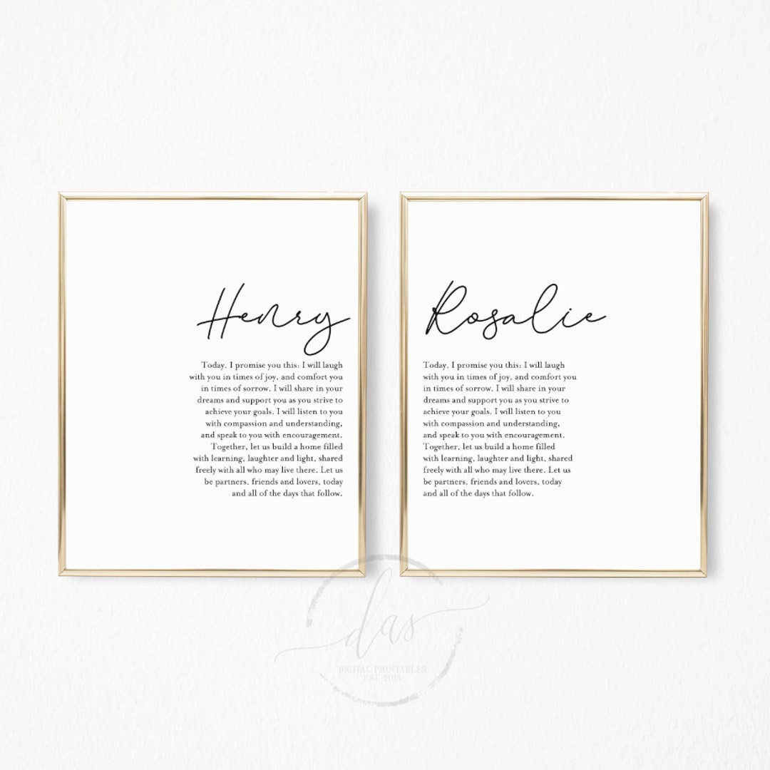 Wedding Vows Prints Printable Sign Set Name Vows Decor - Etsy