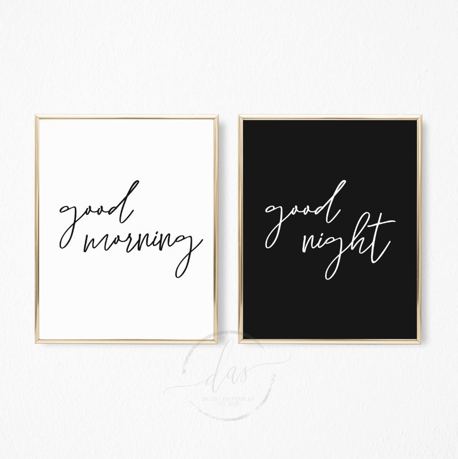 Good Morning Good Night Printable Sign Set Bedroom Prints | Etsy