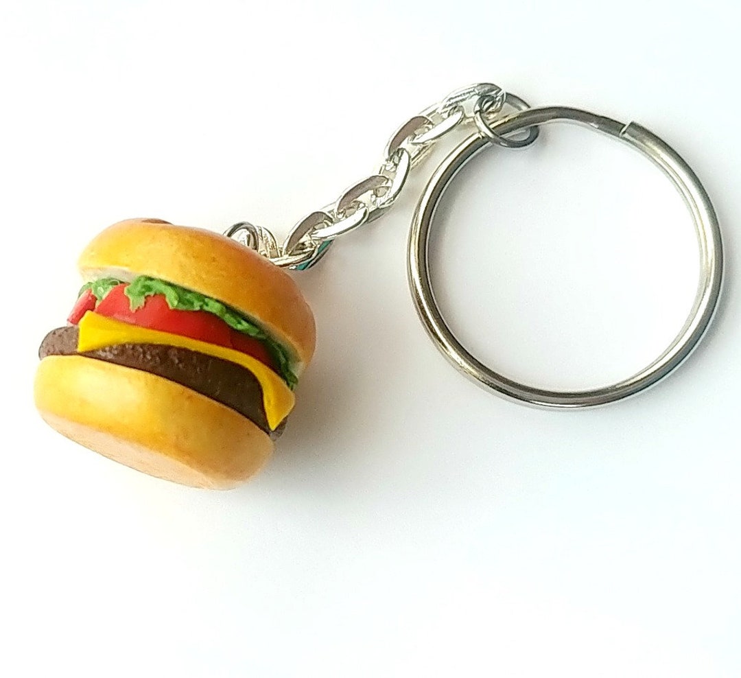 Cheeseburger Keychain, Polymer Clay Food Jewelry, Miniature Food, Gift ...