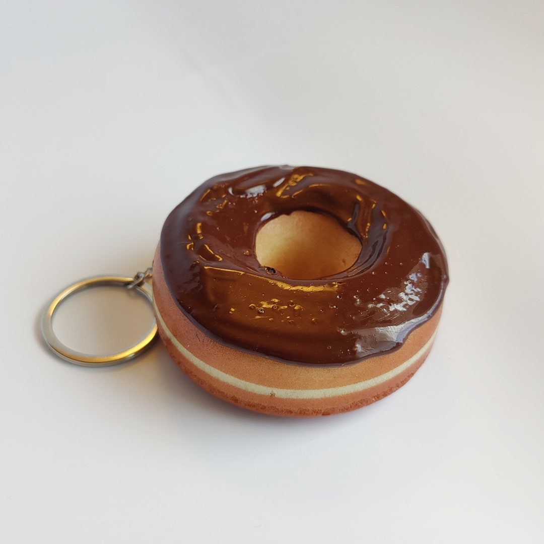 Large Plain Chocolate Frosted Donut Keychain, Cute Keychain /fake Food ...