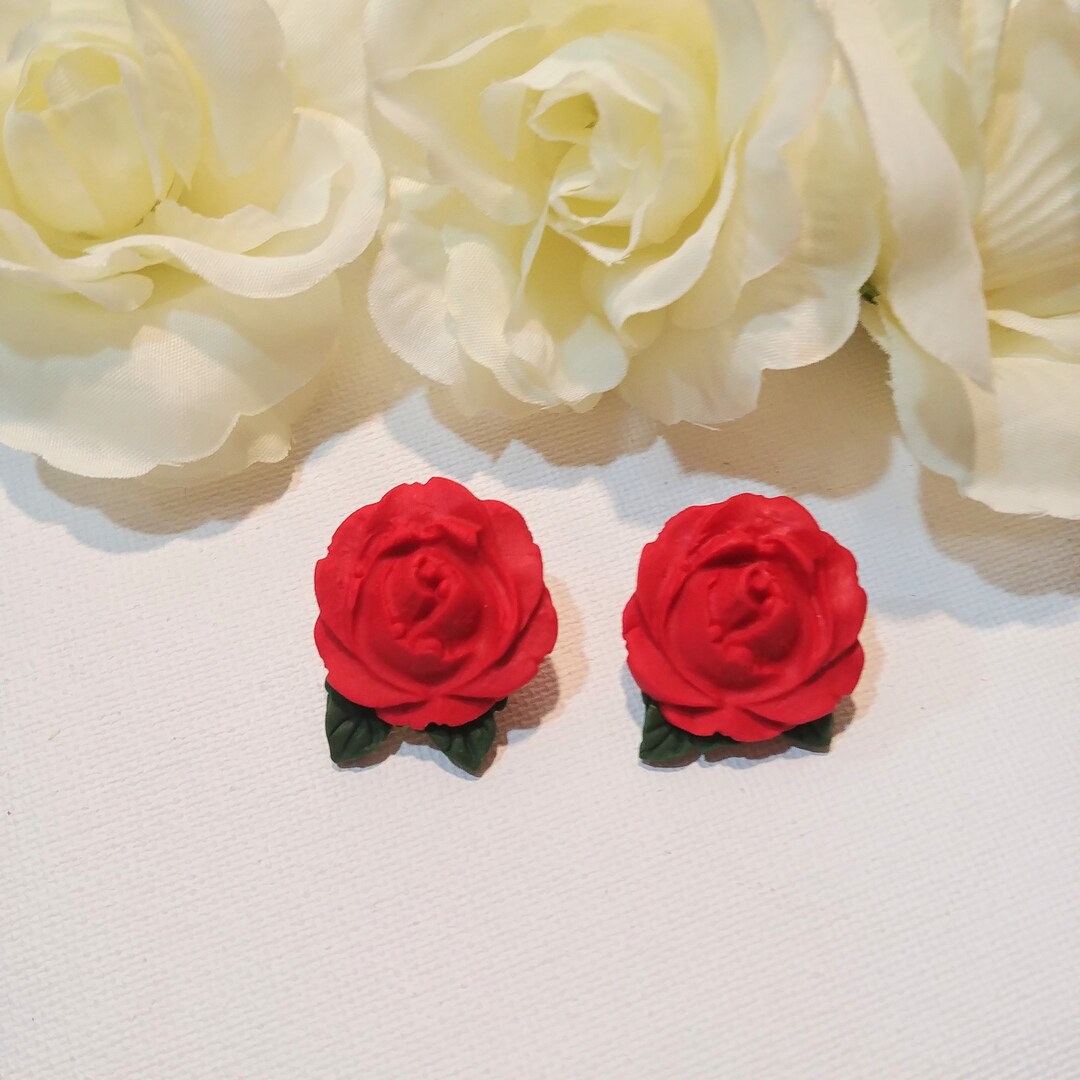 Red Rose Stud Earrings, Floral Jewelry, Flower Valentine's Day Gift for Her - Etsy