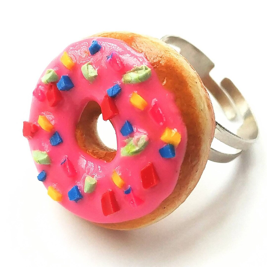 Pink Donut Ring, Donut Shop Jewelry, Food Charms, Polymer Clay Food ...