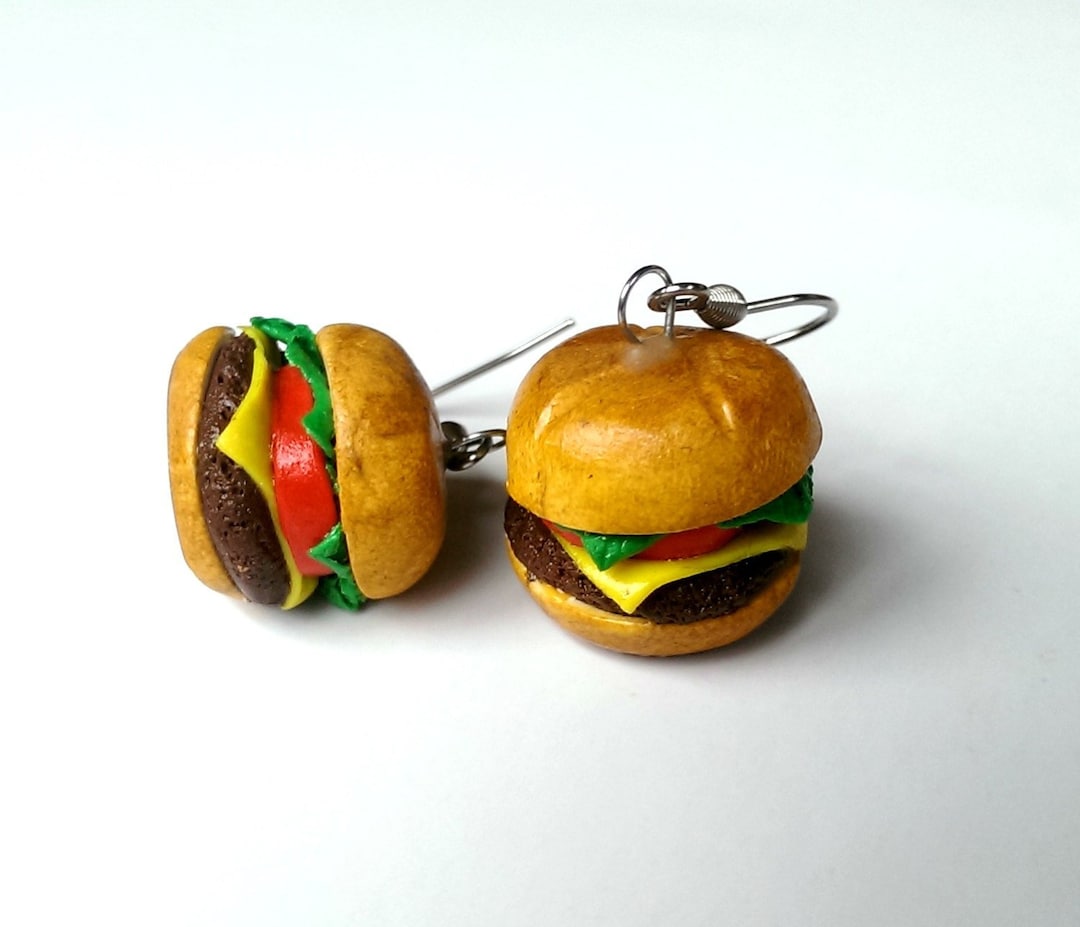 Burger Earrings , Miniature Food Jewelry, Food Earrings, Funny Gift ...