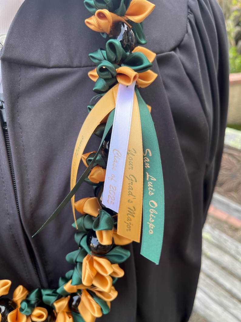 Cal Poly SLO Flower Petal Graduation Ribbon Lei, Satin Ribbon Lei With ...