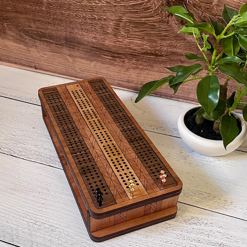 Wood Cribbage Game, Heirloom Cribbage Board, Family Cribbage Game ...