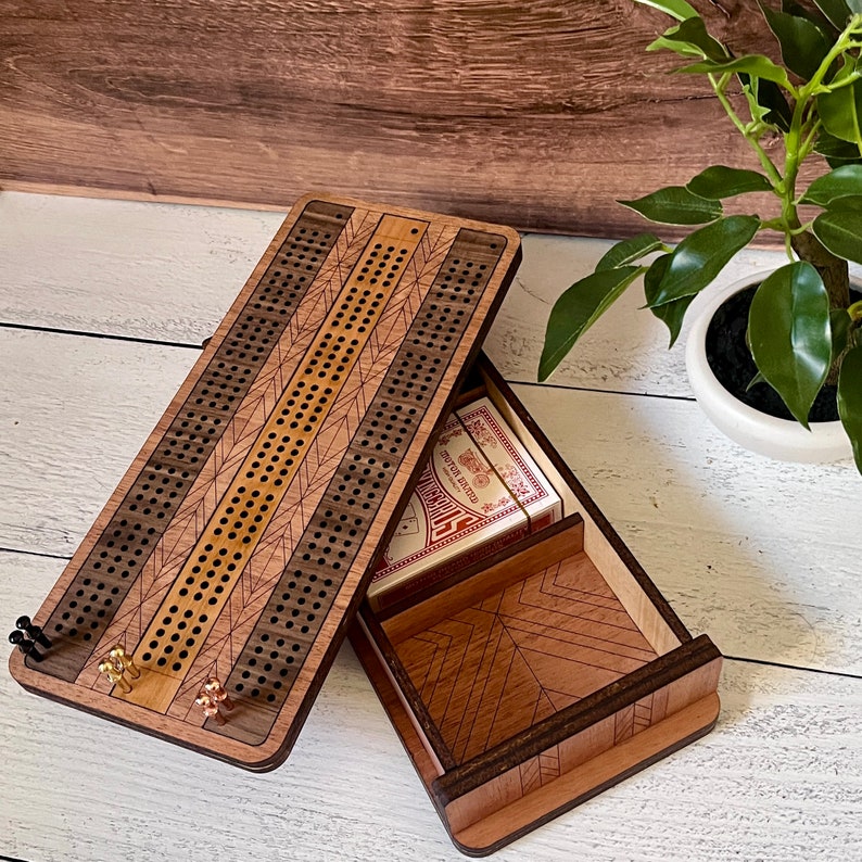 Wood Cribbage Game, Heirloom Cribbage Board, Family Cribbage Game ...