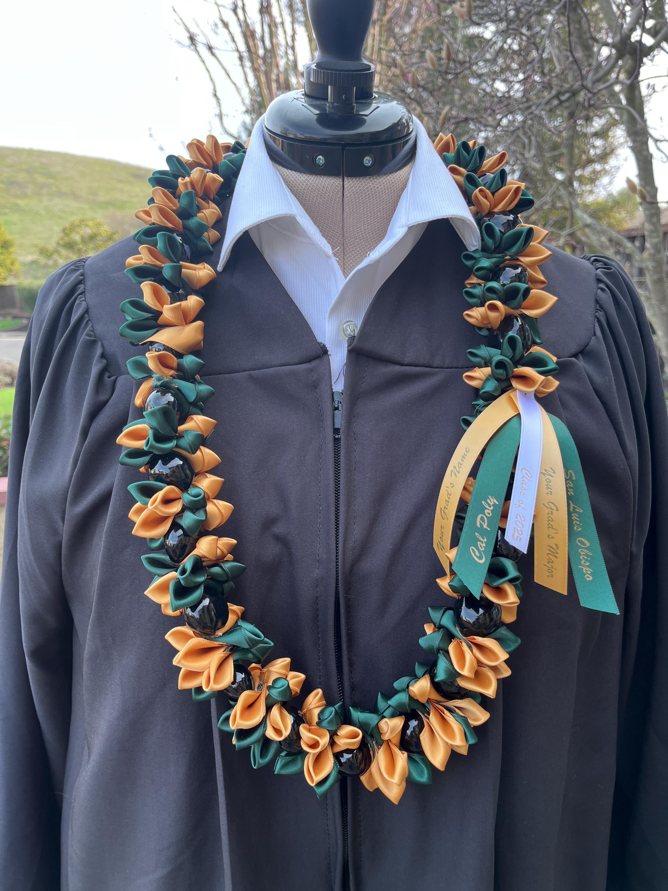 Cal Poly SLO Flower Petal Graduation Ribbon Lei, Satin Ribbon Lei With ...