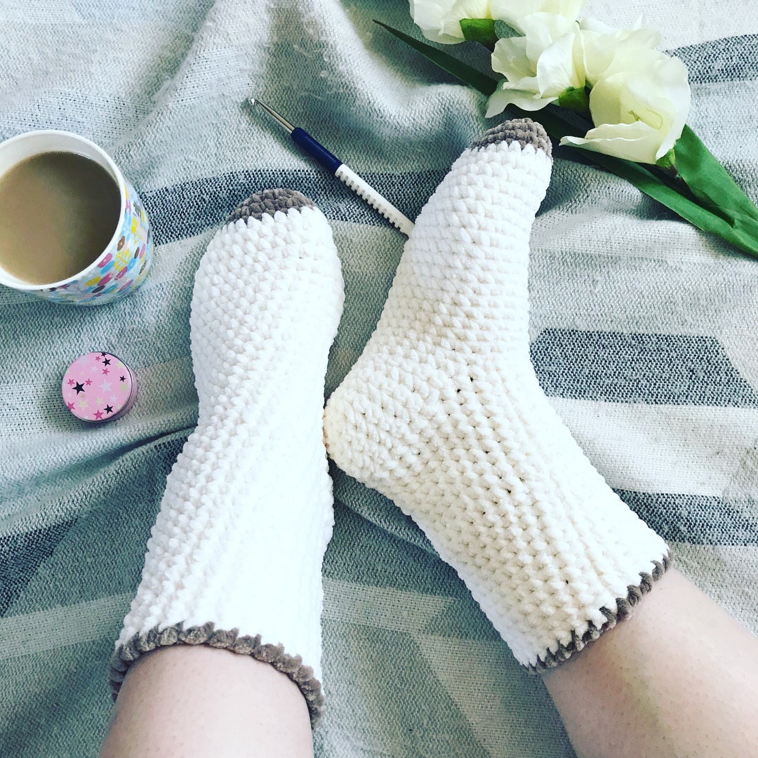 Crochet Bed Socks PDF Pattern/ Chenille Yarn Crochet Socks Pattern ...