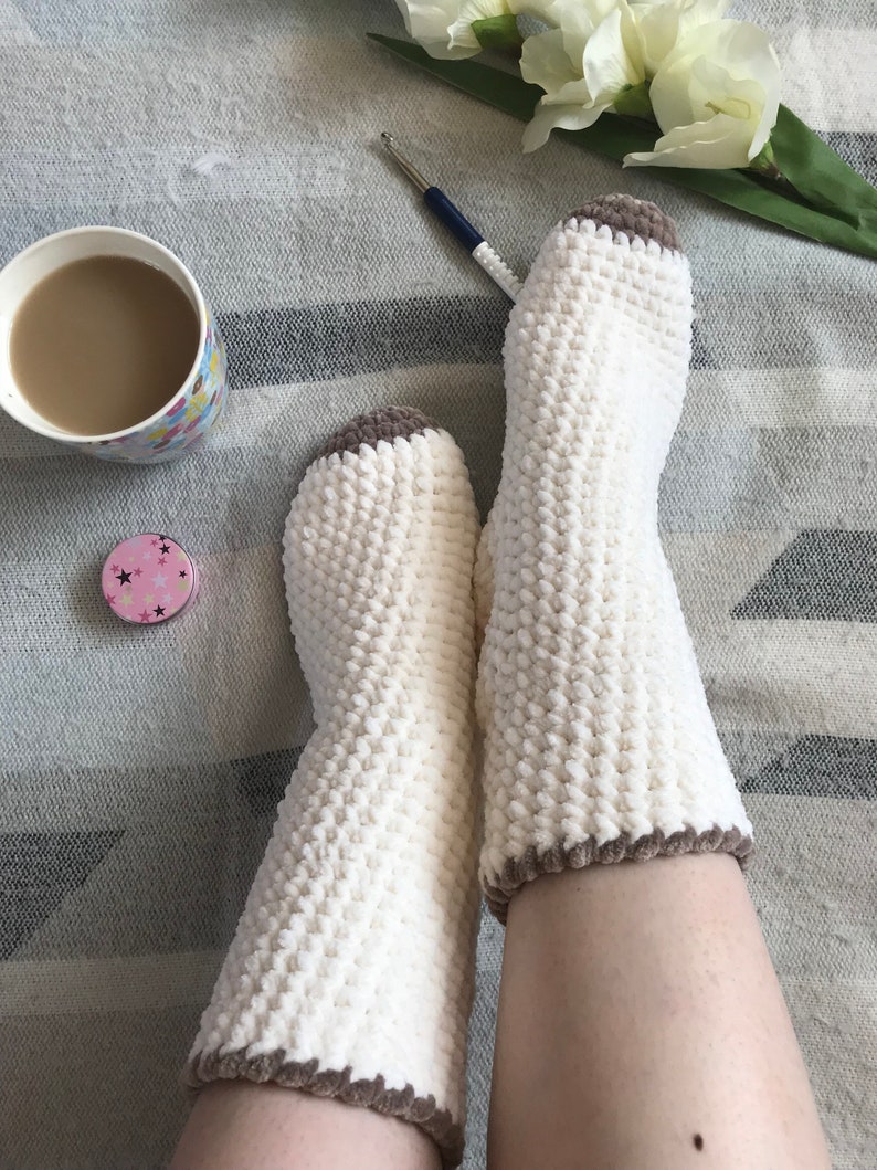 Crochet Bed Socks PDF Pattern/ Chenille Yarn Crochet Socks Pattern ...