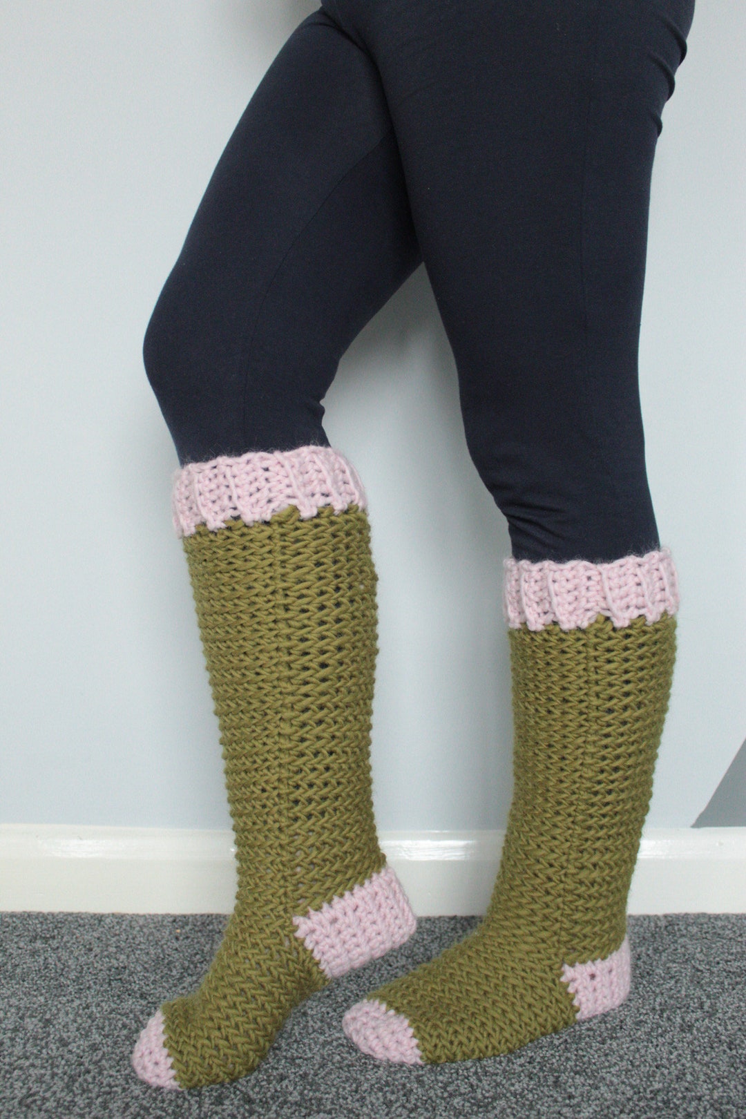 Chunky Crochet Socks Pattern/ Crochet Slipper Socks/ Knee High Crochet ...