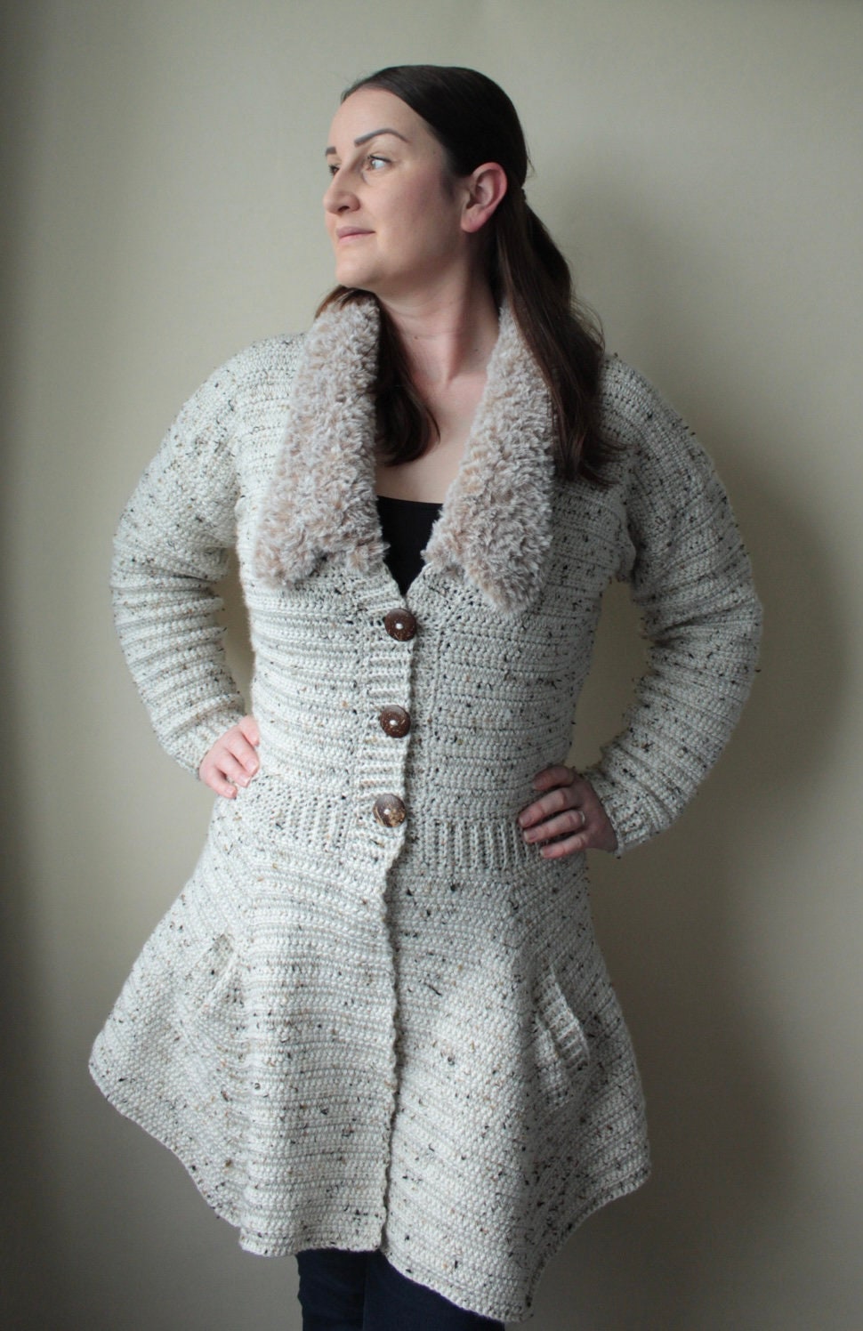 Crochet Coatigan Pattern, Women's Jacket With Faux Fur Collar /crochet ...