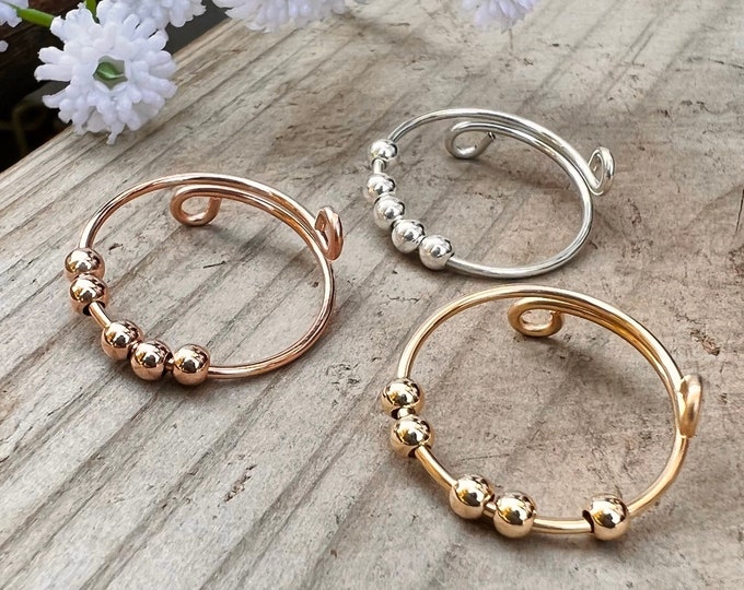 Anxiety Ring/bead Stacking Ring With Five Beads/adjustable Ring ...
