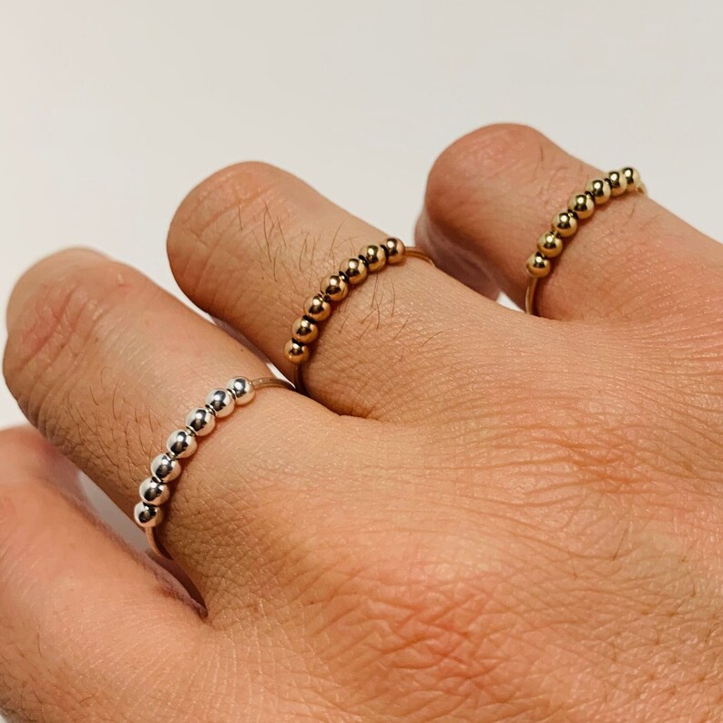 Anxiety Ring/bead Stacking Ring With Seven Beads/fidget | Etsy