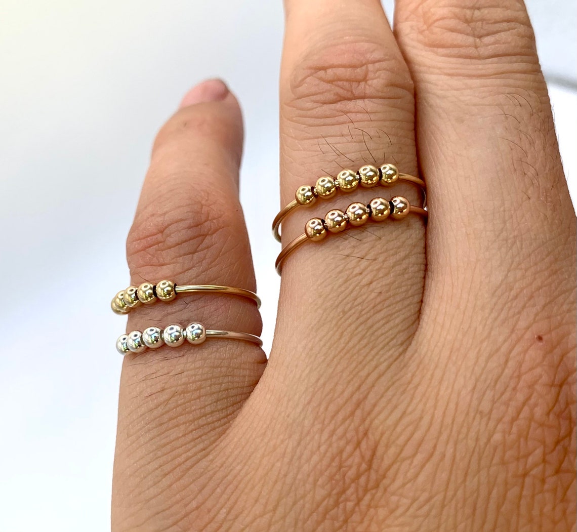 Anxiety Ring/bead Stacking Ring With Five Beads/adjustable - Etsy