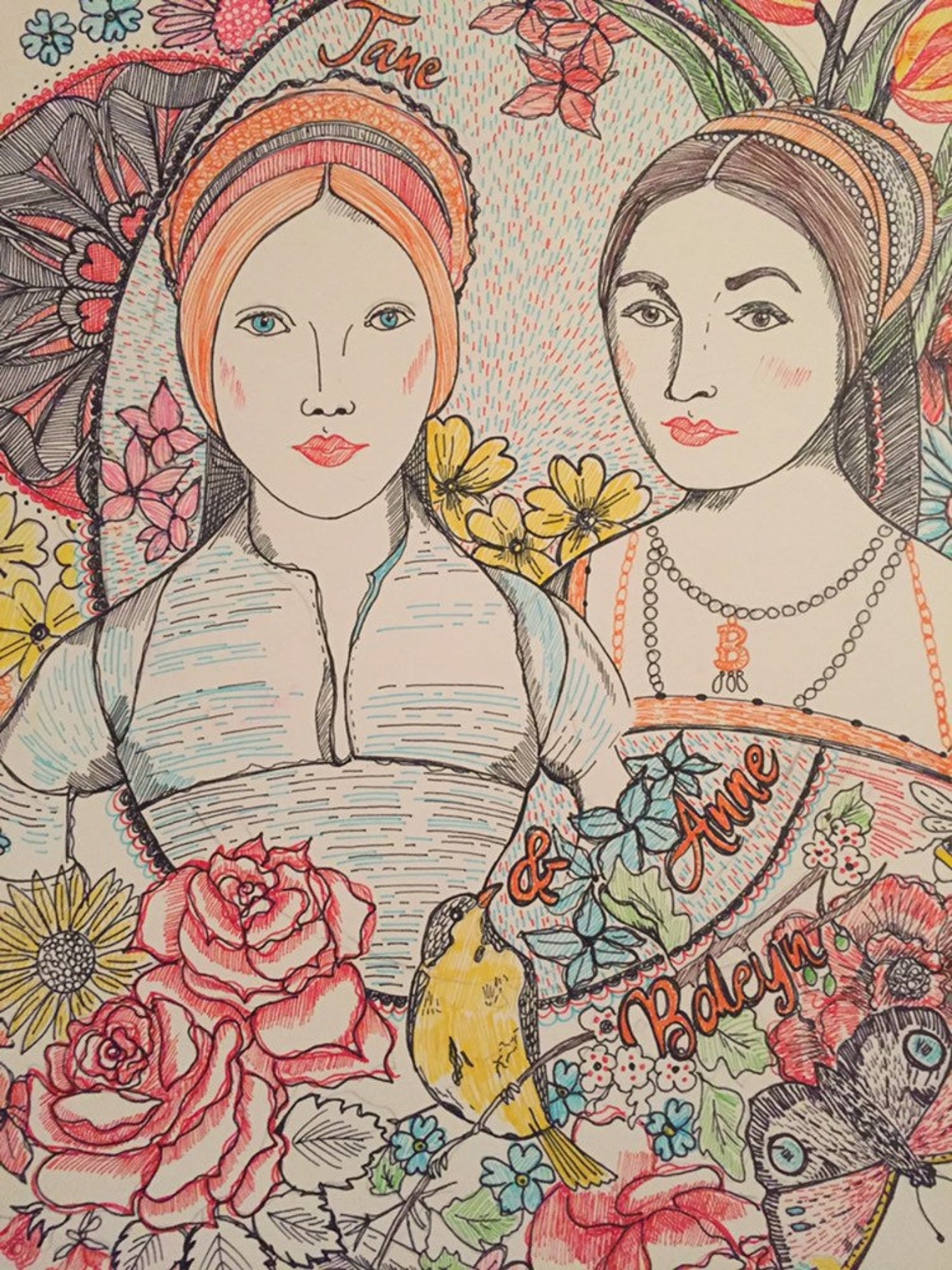 Anne Boleyn and Jane Boleyn Original Pen Drawing. Illustration - Etsy UK