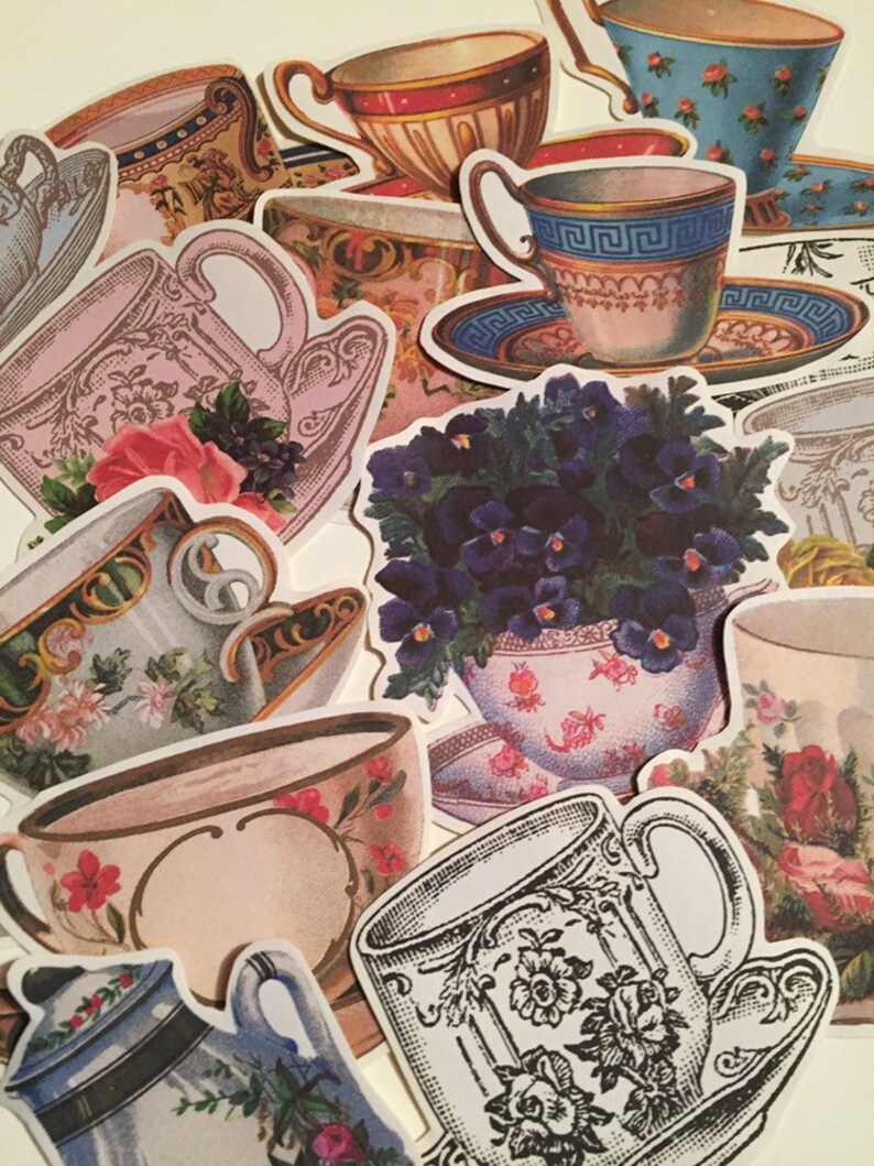 Stickers teacup stickers for your laptop journal scrapbook | Etsy