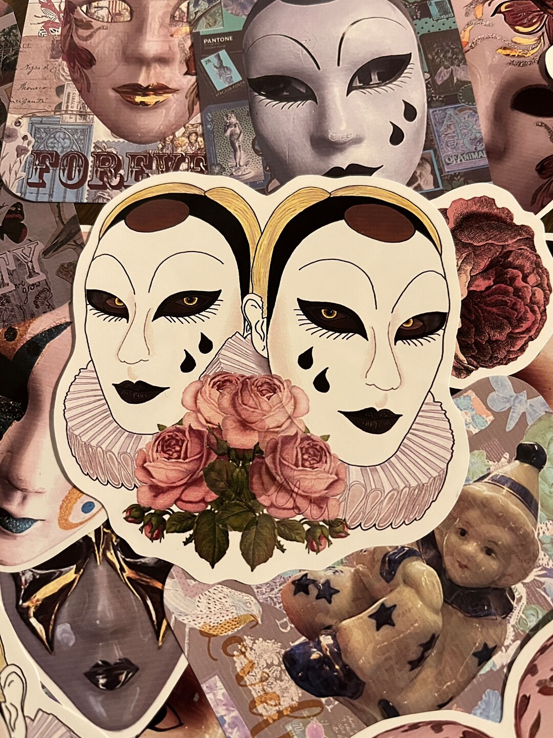 Gothic Venetian Mask Stickers. Pierrot and Venetian Masks Stickers. 18 ...