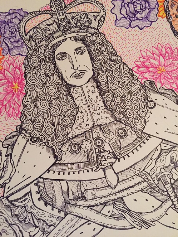 King Charles II Pen Drawing. Illustarted Royalty Coloured Pen - Etsy UK