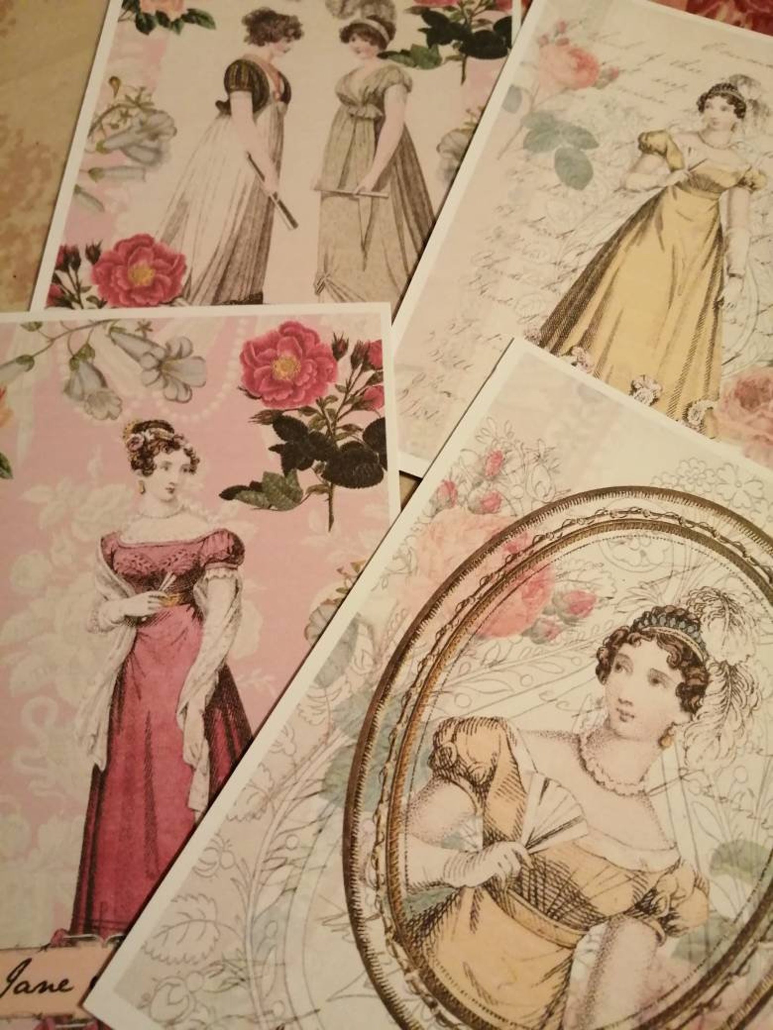 Jane Austen Floral Postcards, Vintage Style, Set of 4 - Etsy UK