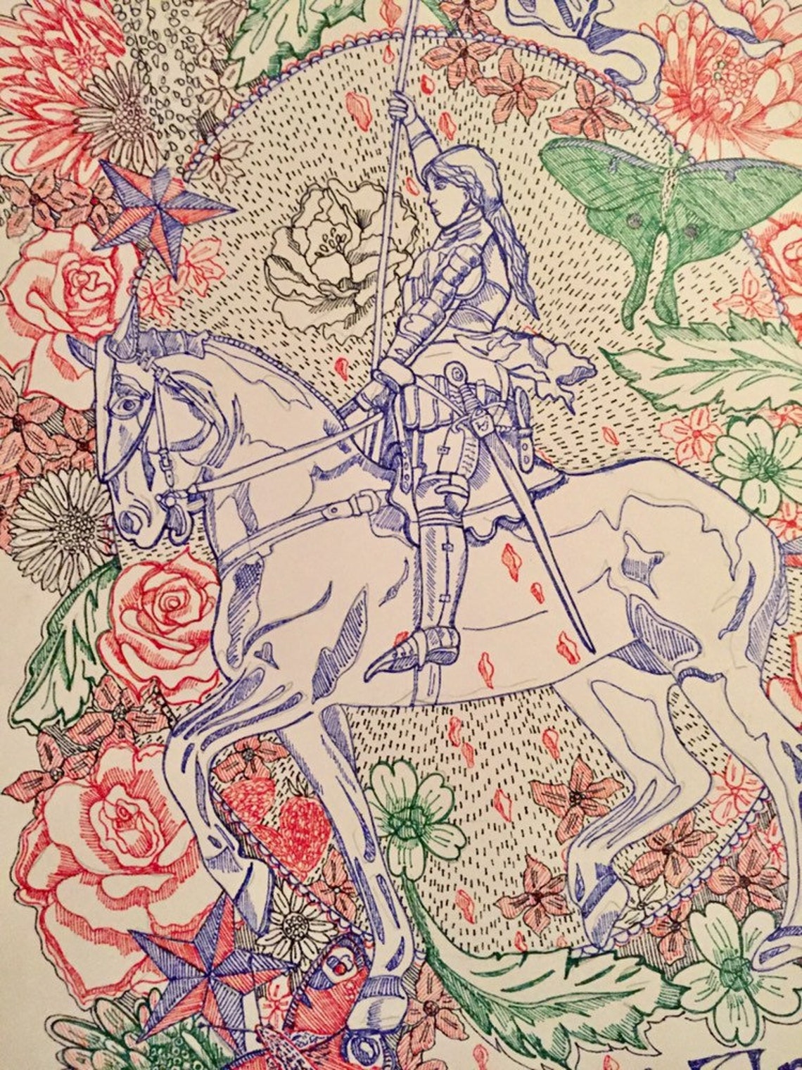 Joan of Arc Print Taken From My Original Pen Drawing Featuring - Etsy