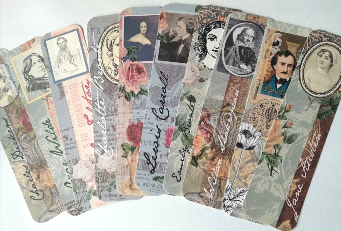Author bookmarks 10 bookmarks featuring classic novelists. | Etsy