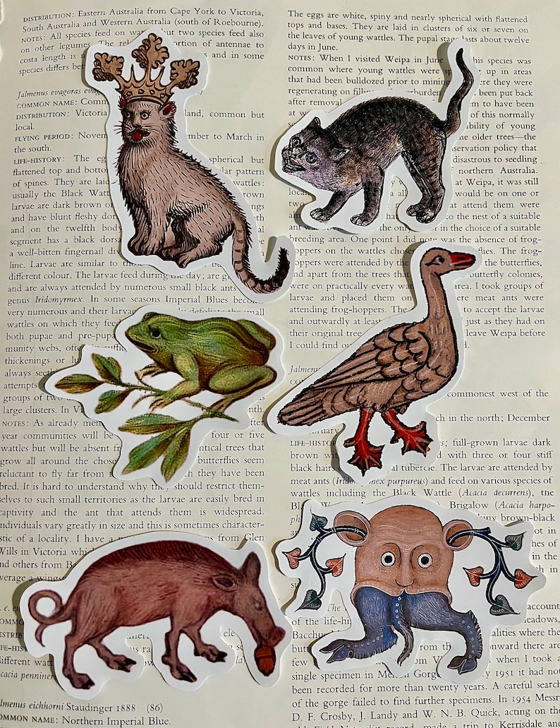 Medieval Stickers. Medieval Manuscript Animal Stickers - Etsy