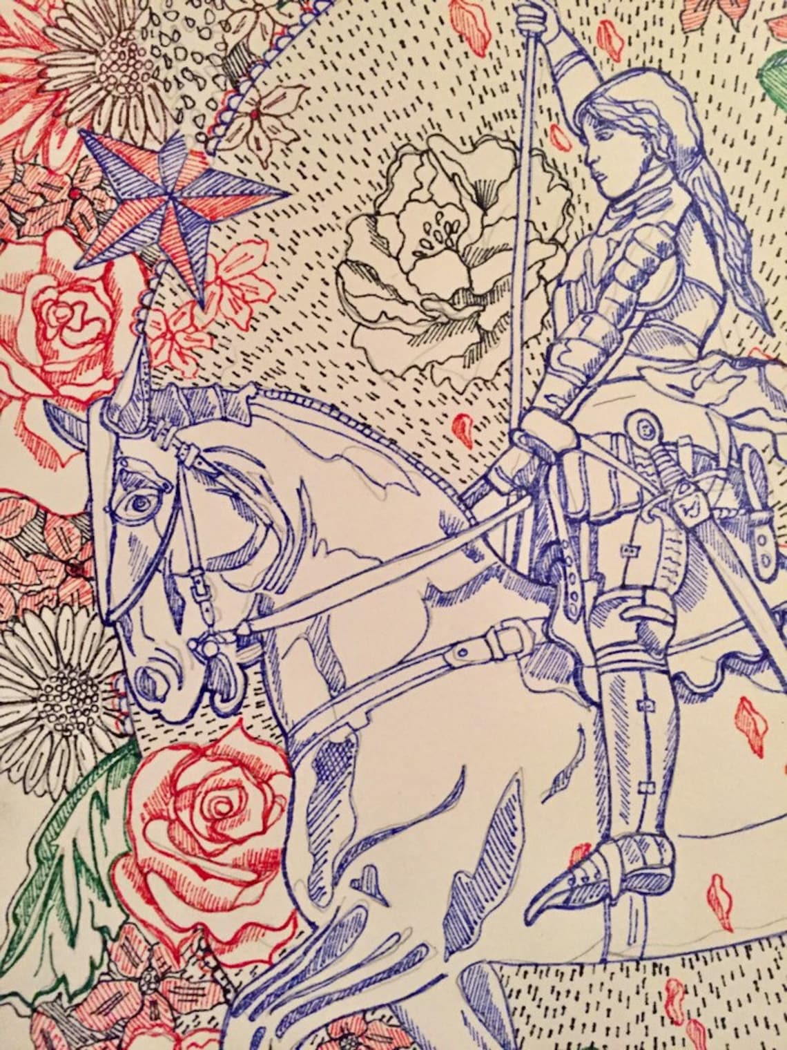 Joan of Arc Print Taken From My Original Pen Drawing Featuring - Etsy