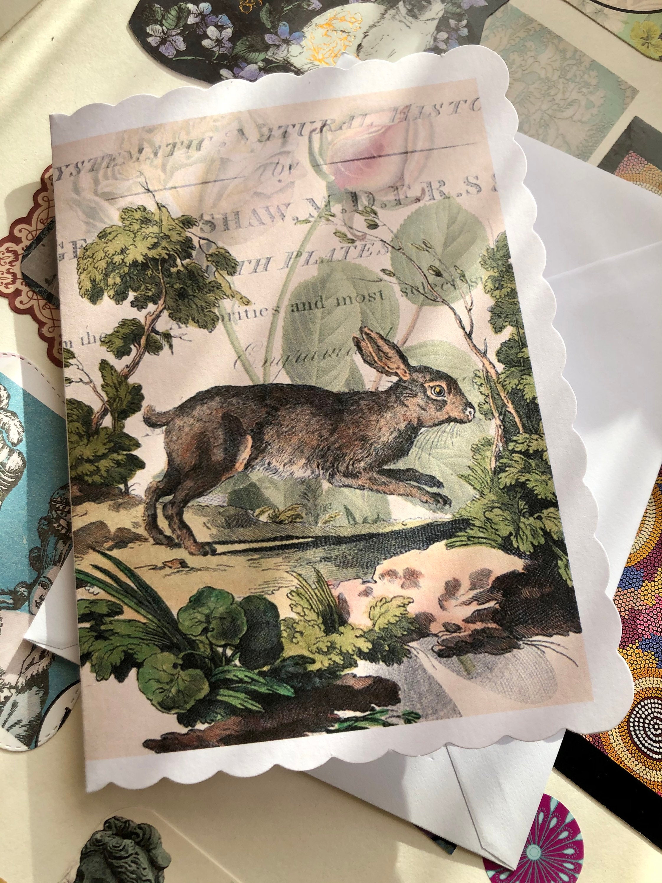 Hare Card. Pretty Vintage Style Hare Card - Etsy UK