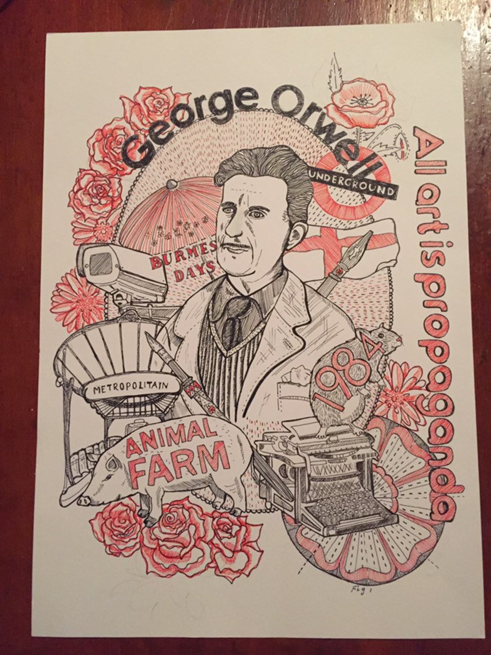 George Orwell Print Featuring Some of His Well Known Books ...