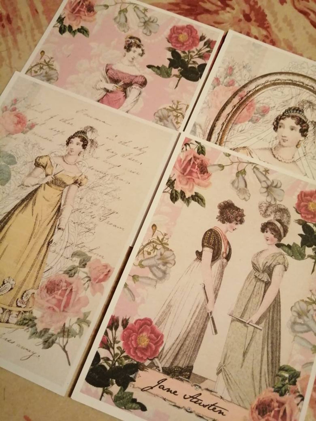 Jane Austen Floral Postcards, Vintage Style, Set of 4 - Etsy