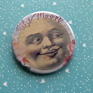 Moon Badge. Moon Pin. Moon Button. Pretty Vintage Style Moon Badge ...