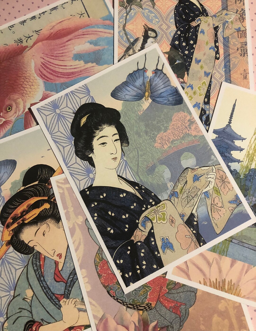 Japanese Geisha Cards. Geisha in Her Japanese Garden. - Etsy