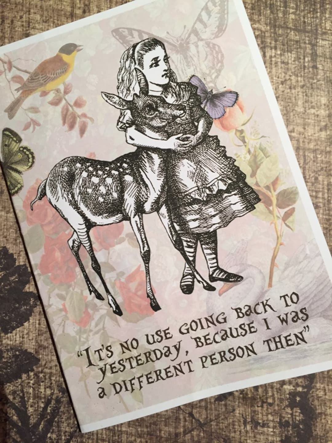 Vintage Alice in Wonderland Card: Alice and Deer Illustration - Etsy