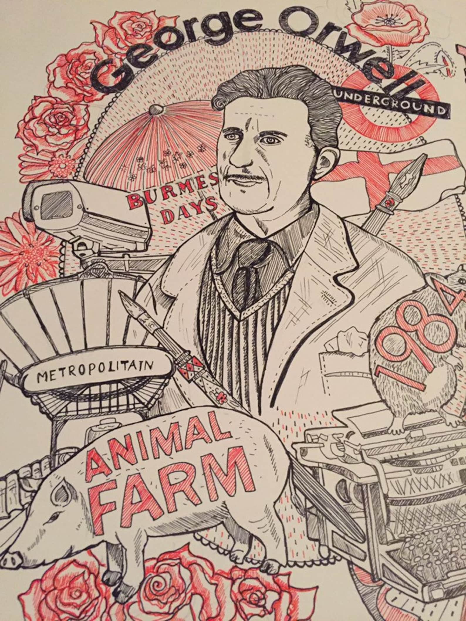 George Orwell Print Featuring Some of His Well Known Books ...