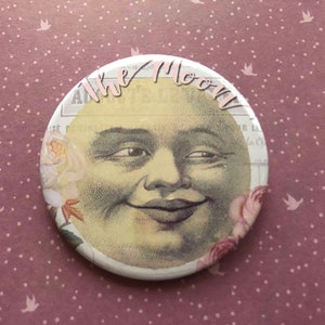 Moon Badge. Moon Pin. Moon Button. Pretty Vintage Style Moon Badge ...