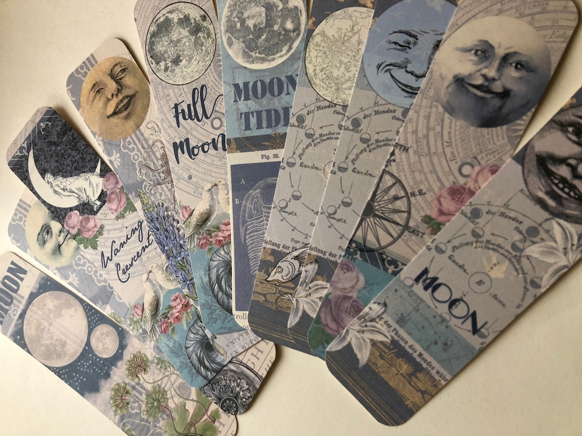 Moon bookmarks. Ten vintage style moon bookmarks | Etsy