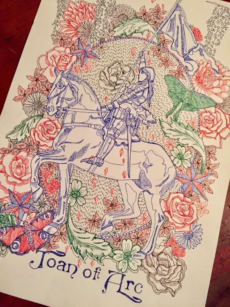 Joan of Arc Print Taken From My Original Pen Drawing Featuring St. Joan ...