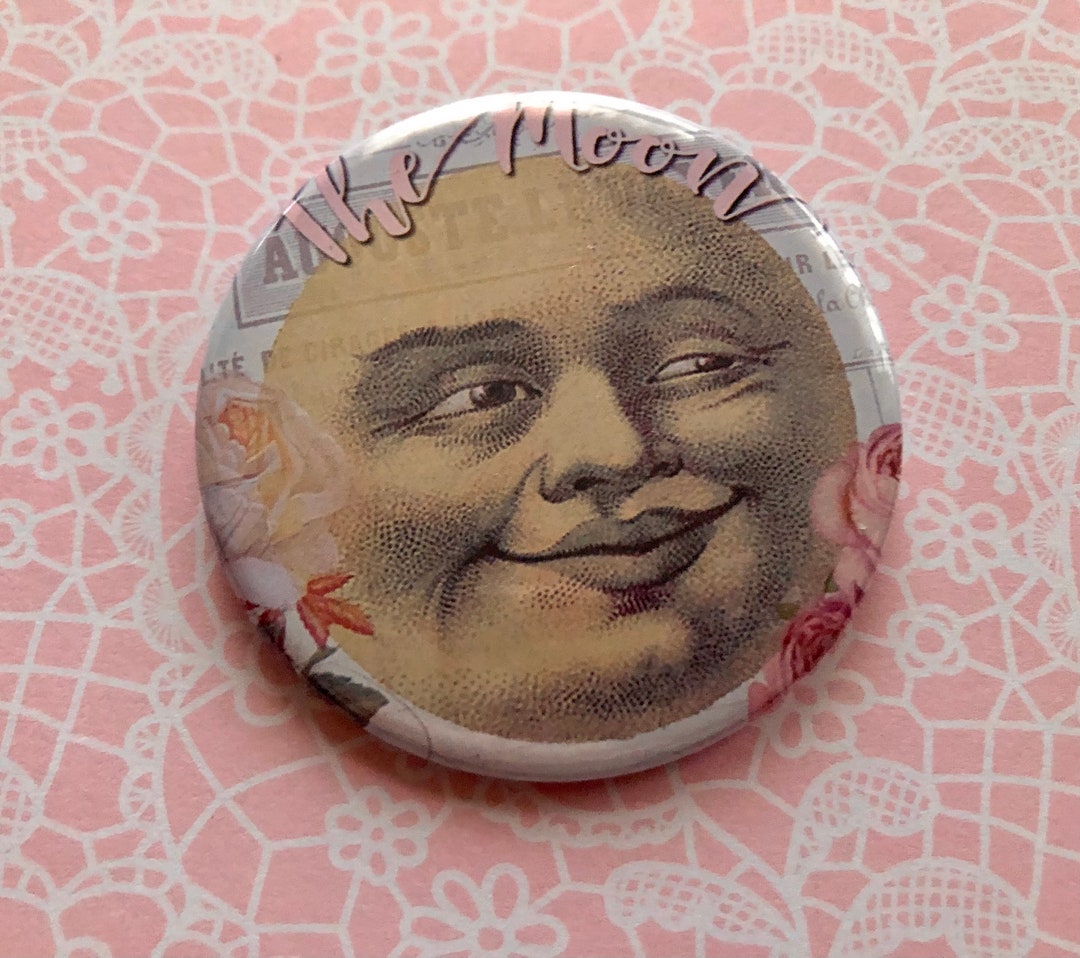 Moon Badge. Moon Pin. Moon Button. Pretty Vintage Style Moon Badge ...