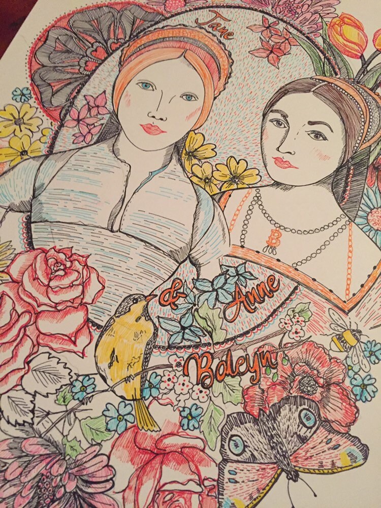 Anne Boleyn and Jane Boleyn Original Pen Drawing. Illustration of the ...