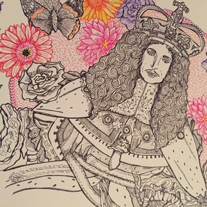 King Charles II Pen Drawing. Illustarted Royalty Coloured Pen Drawing ...