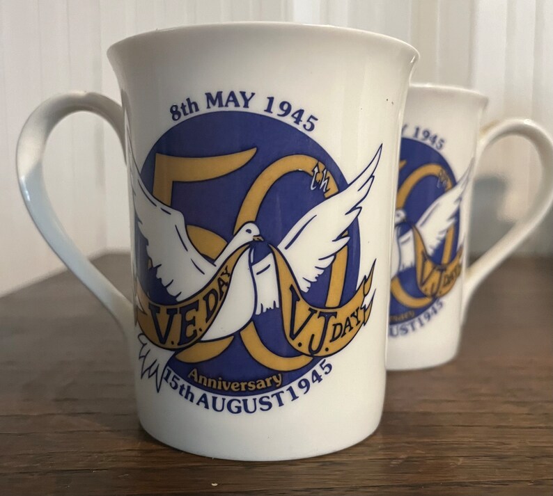 VE Day Mug, 50th Anniversary of VE Day Mug With an Illustrative Dove of ...