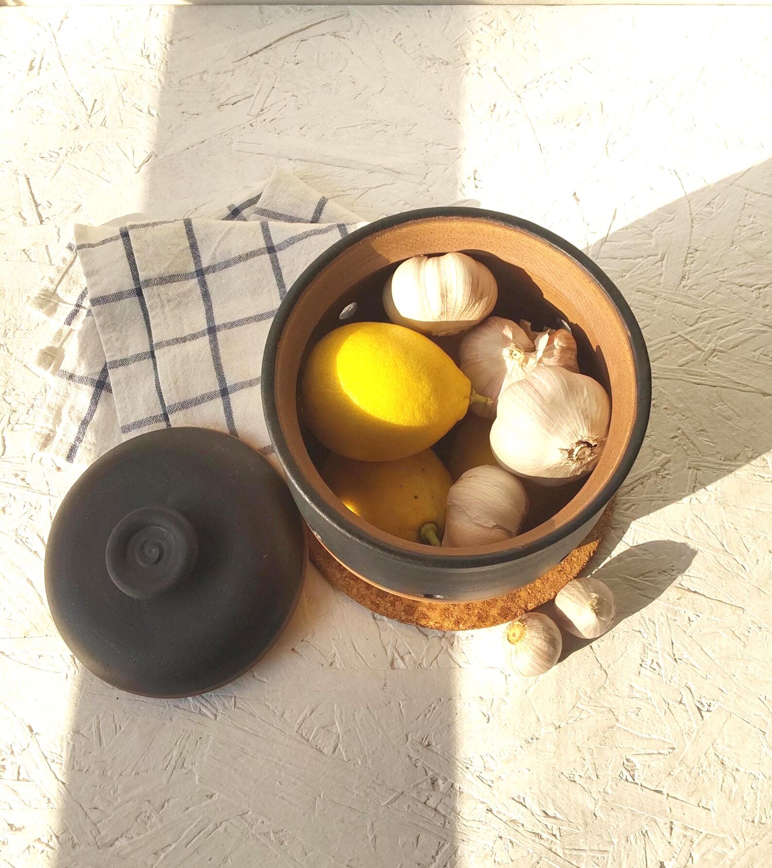 Large Ceramic Garlic or Onion Keeper, Black and Tan Potato or Onion ...