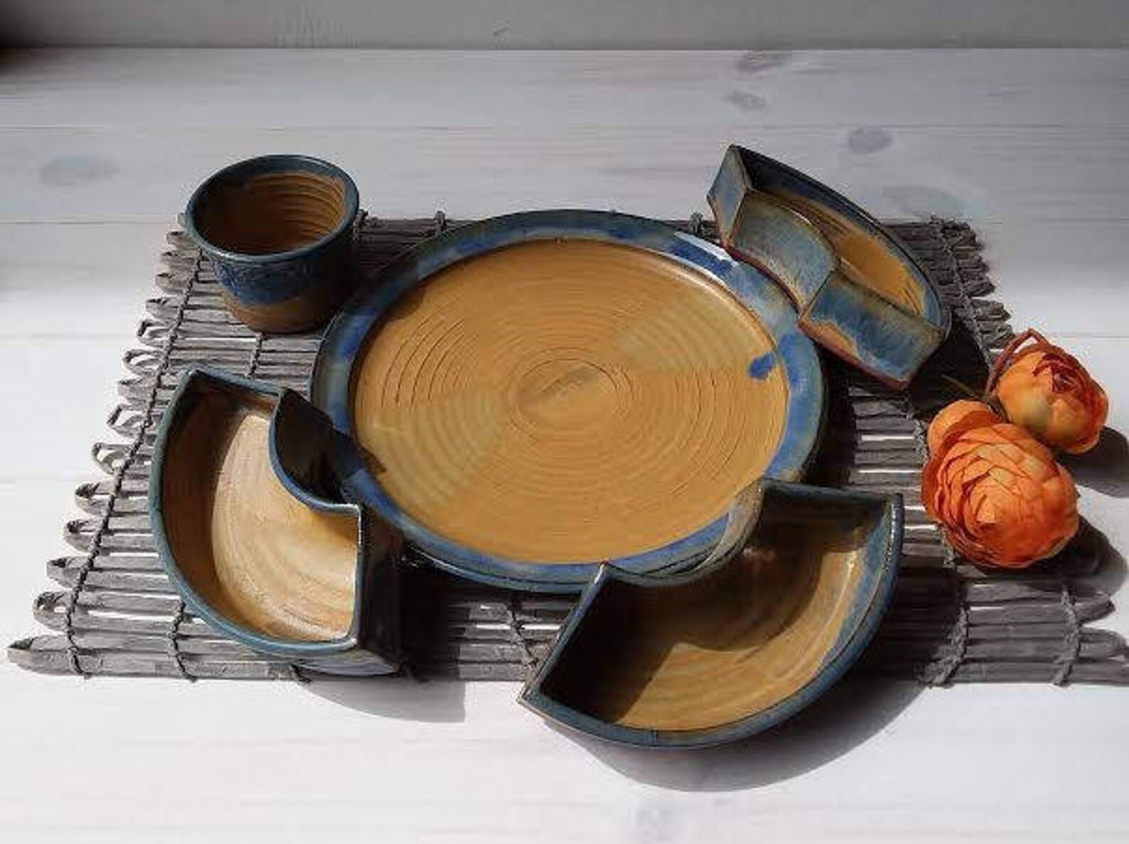 Modern Pottery, Relish Dish Set, Blue Ceramic Serving Set, Set of 5 ...