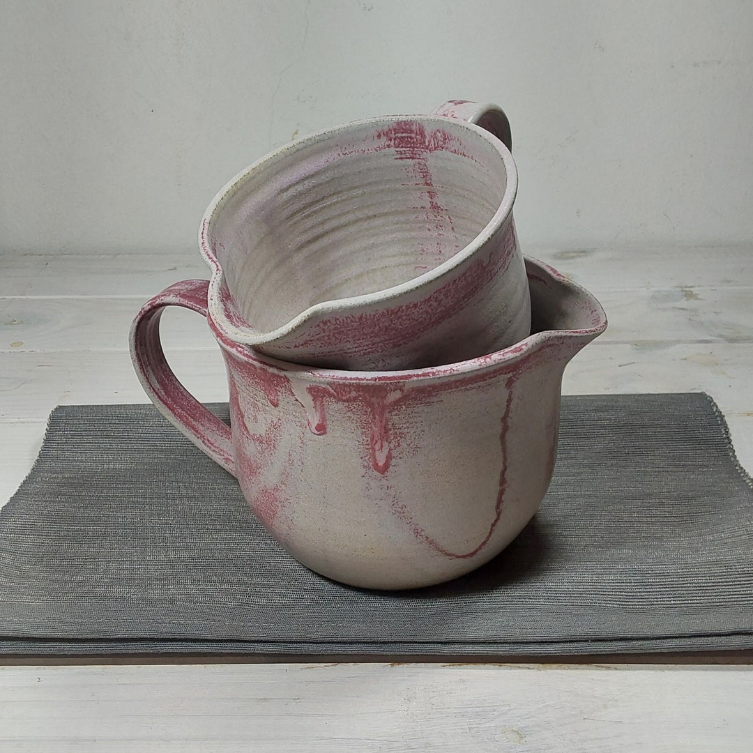 Deep Ceramic Mixing Bowl Set With Handle and Spout, Modern Cherry and ...